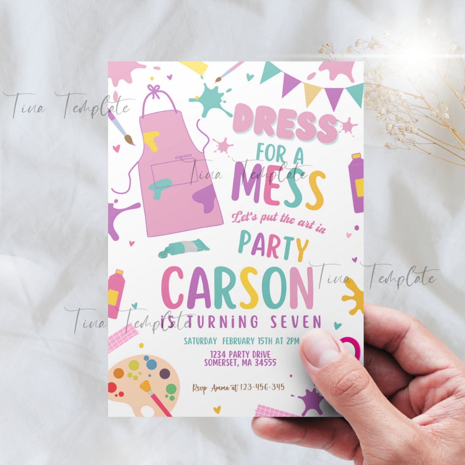 Editable and Printable Art Birthday Party Invitation Template, Art ...