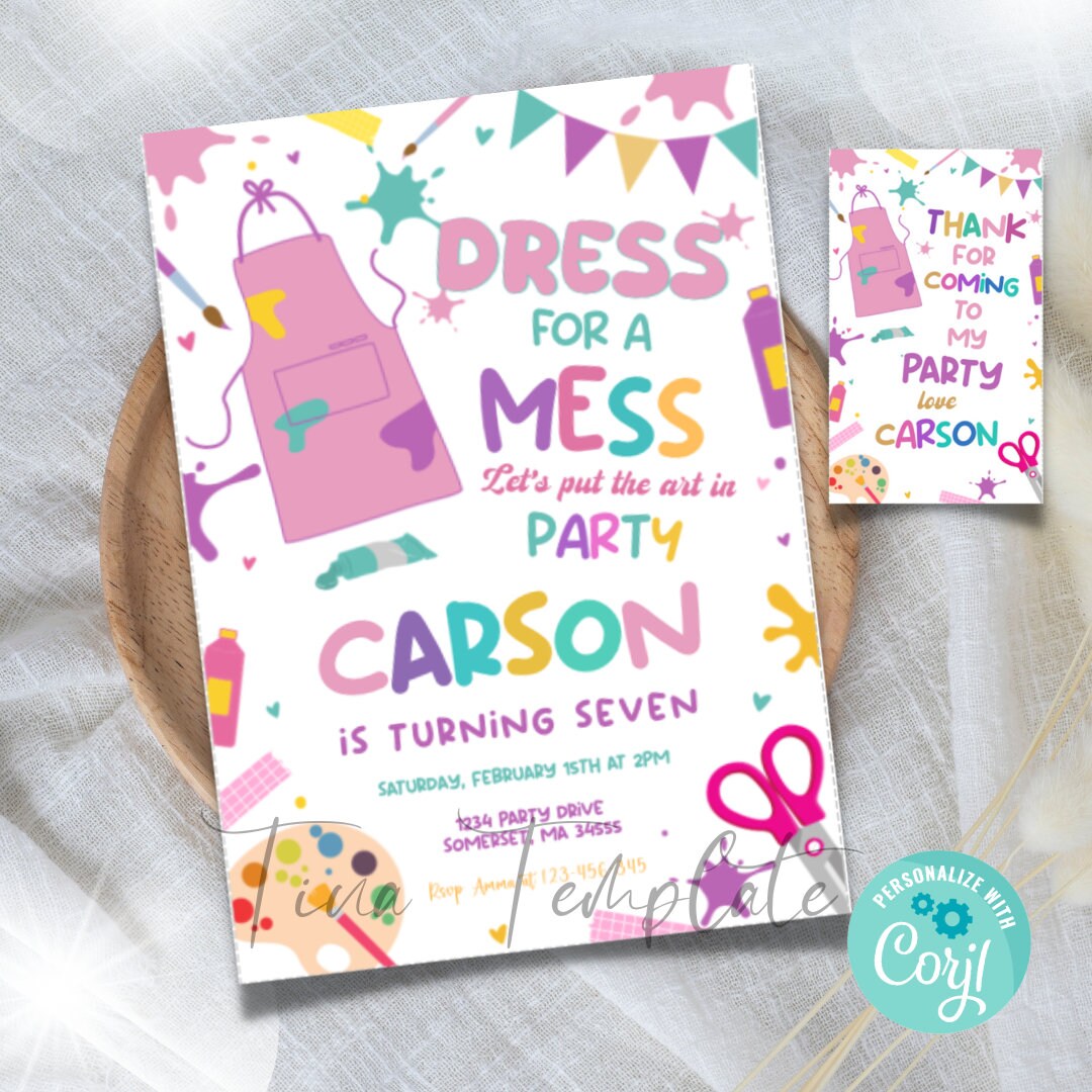 Editable and Printable Art Birthday Party Invitation Template, Art ...