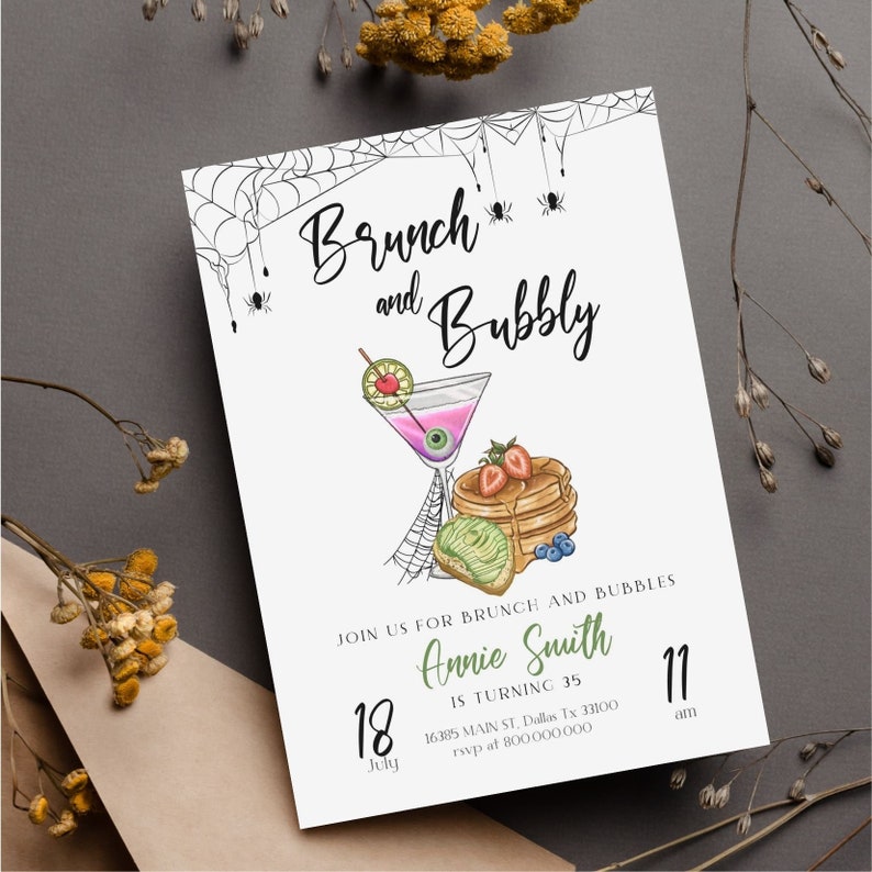Editable Halloween Brunch and Bubbly Invitation Template - Etsy