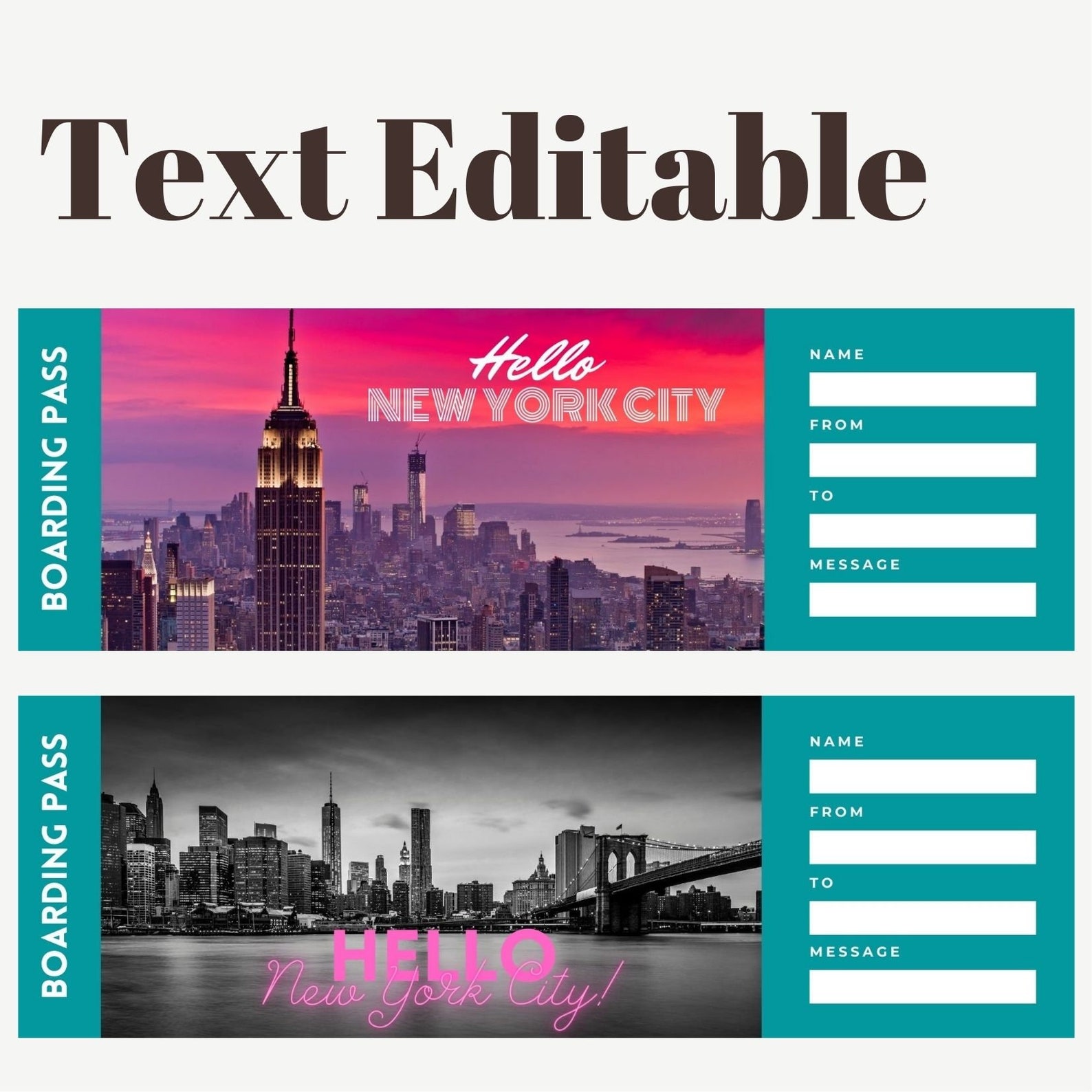 Editable New York City Boarding Pass Template Surprise - Etsy