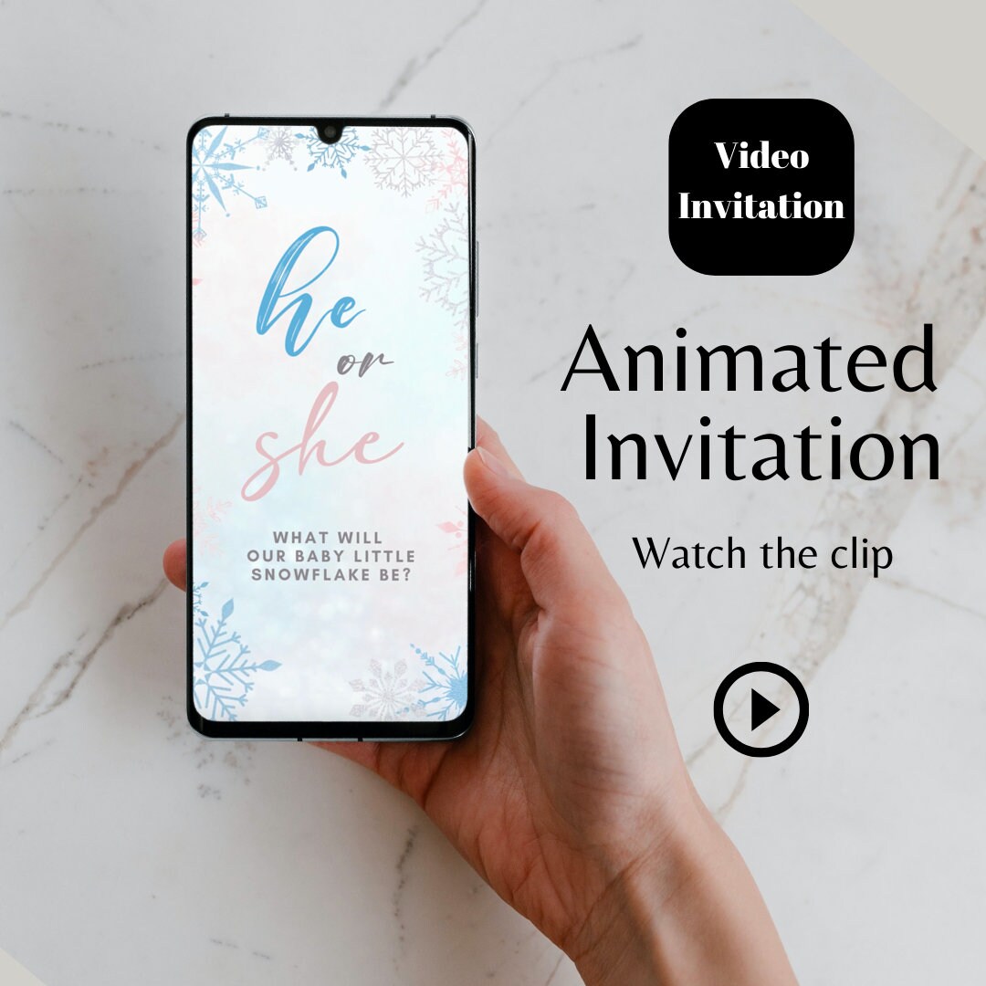 Editable Winter Gender Reveal Animated Video Invitation, He or She ...