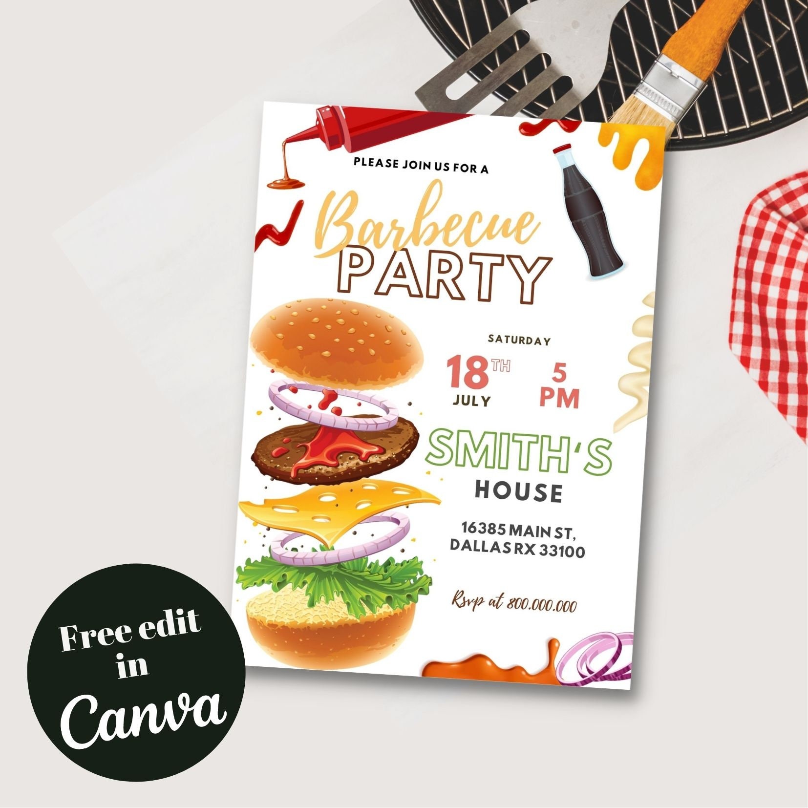 Editable and Printable BBQ Burger Party Invitation Template - Etsy