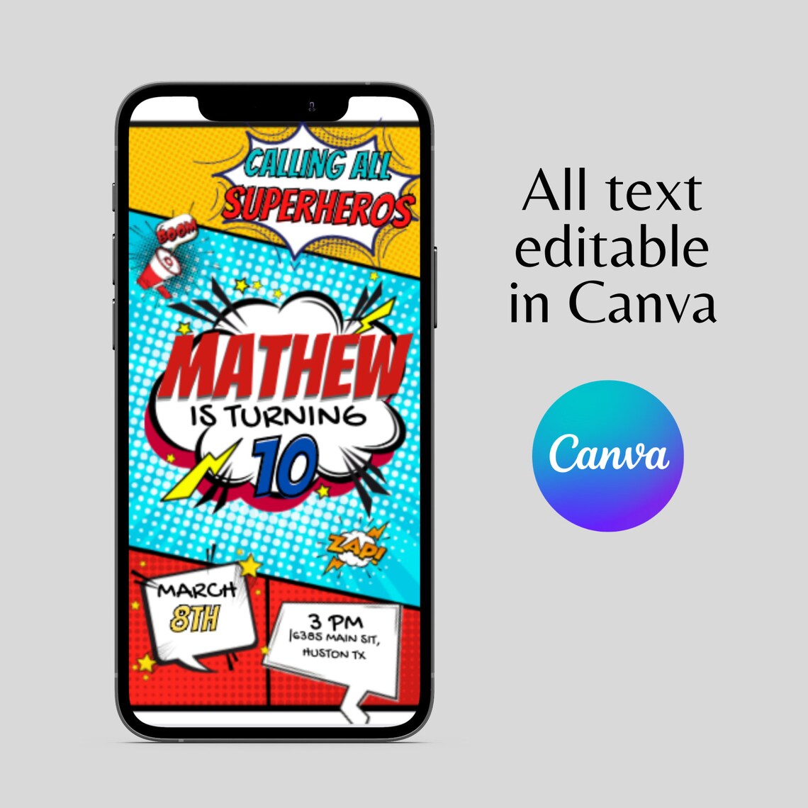 Editable Superhero Comic Kid Birthday Video Animated Invitation ...