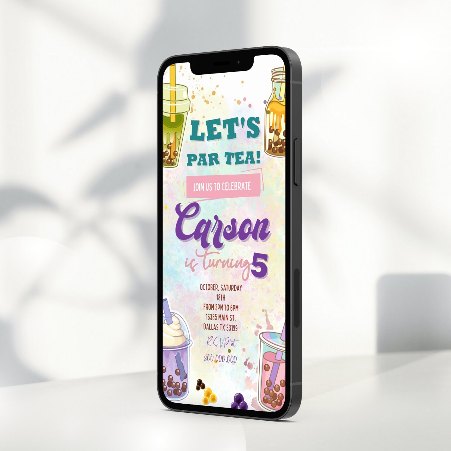 Editable Boba Tea Birthday Party Video Invitation Template - Etsy