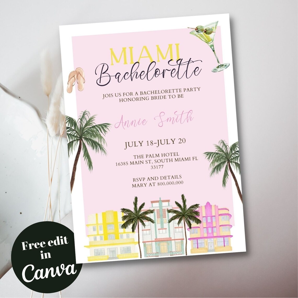 Editable and Printable Miami Bachelorette Invitation Template, Miami ...