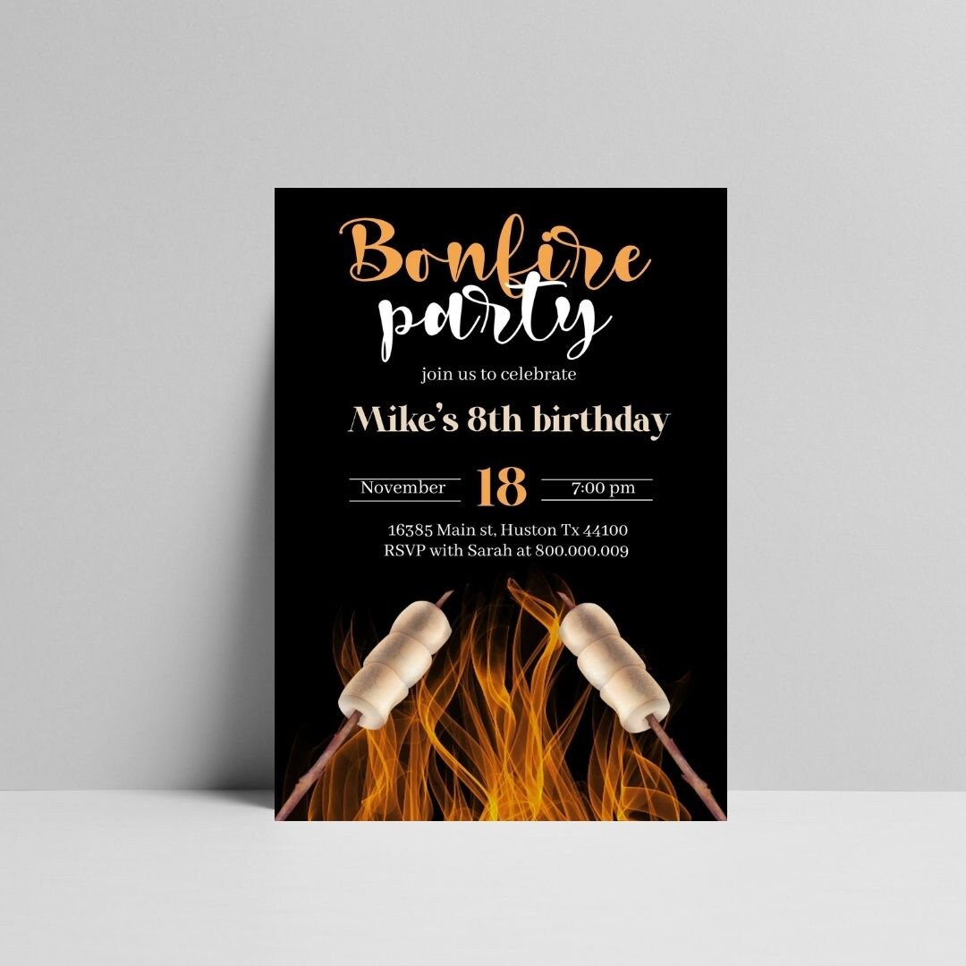 Editable and Printable Bonfire Birthday Party Invitation - Etsy