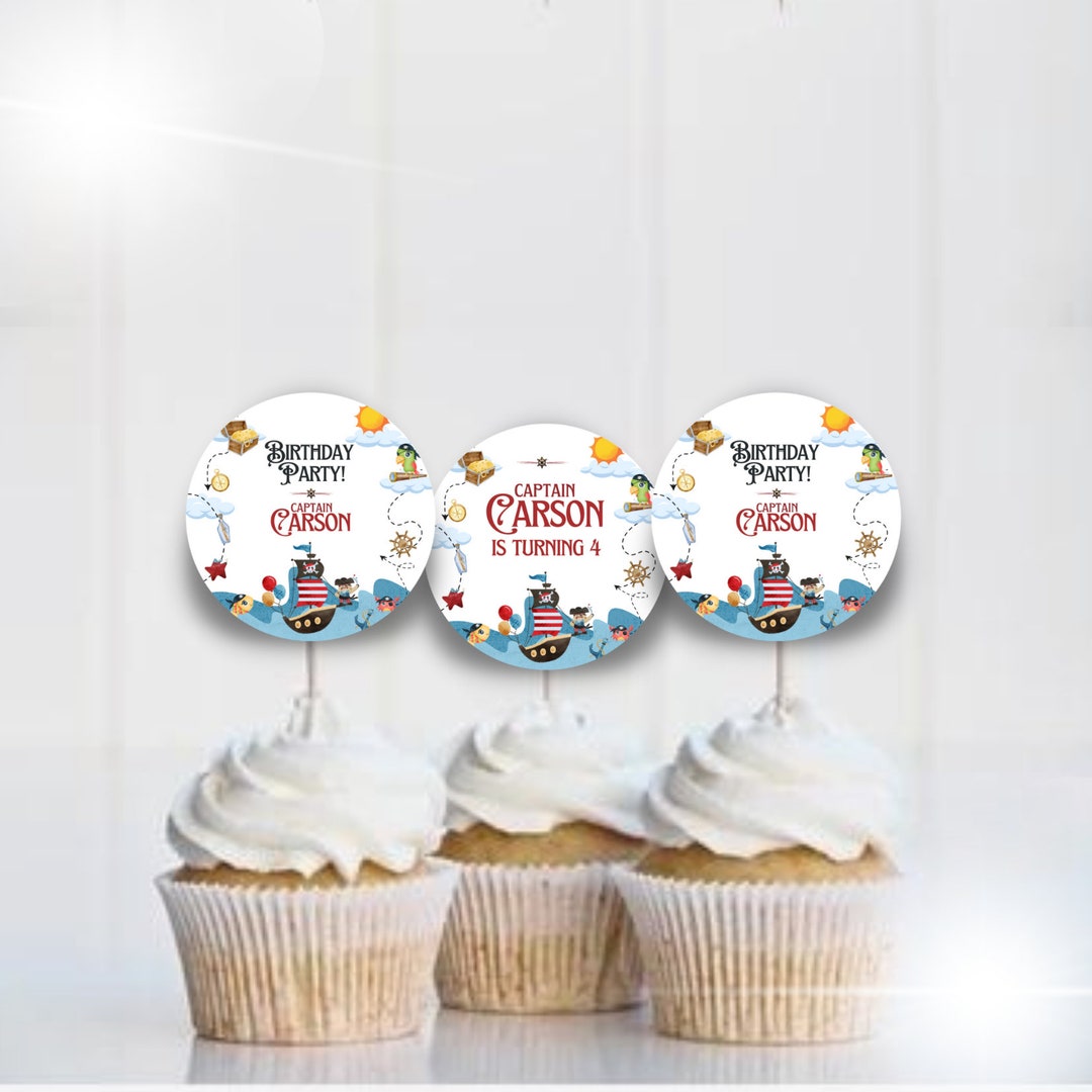 Pirate Birthday Editable Cupcake Toppers Template, Pirate Themed Party ...