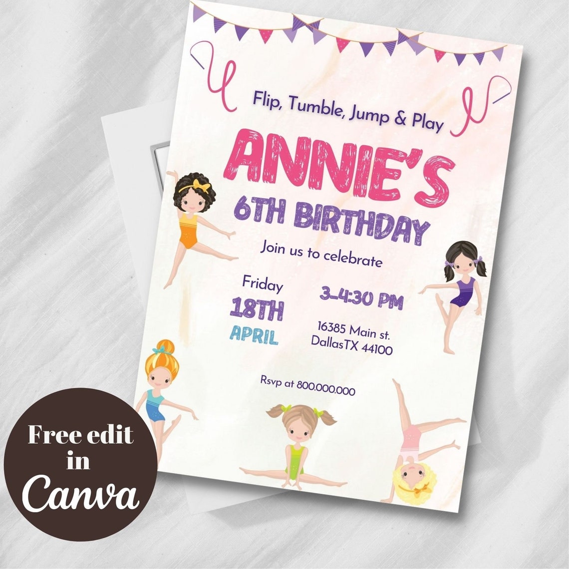 Printable and Editable Gymnastics Theme Kid Birthday Party - Etsy