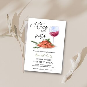 Printable and Mobile Wine and Pasta Night Minimalist Invitation ...