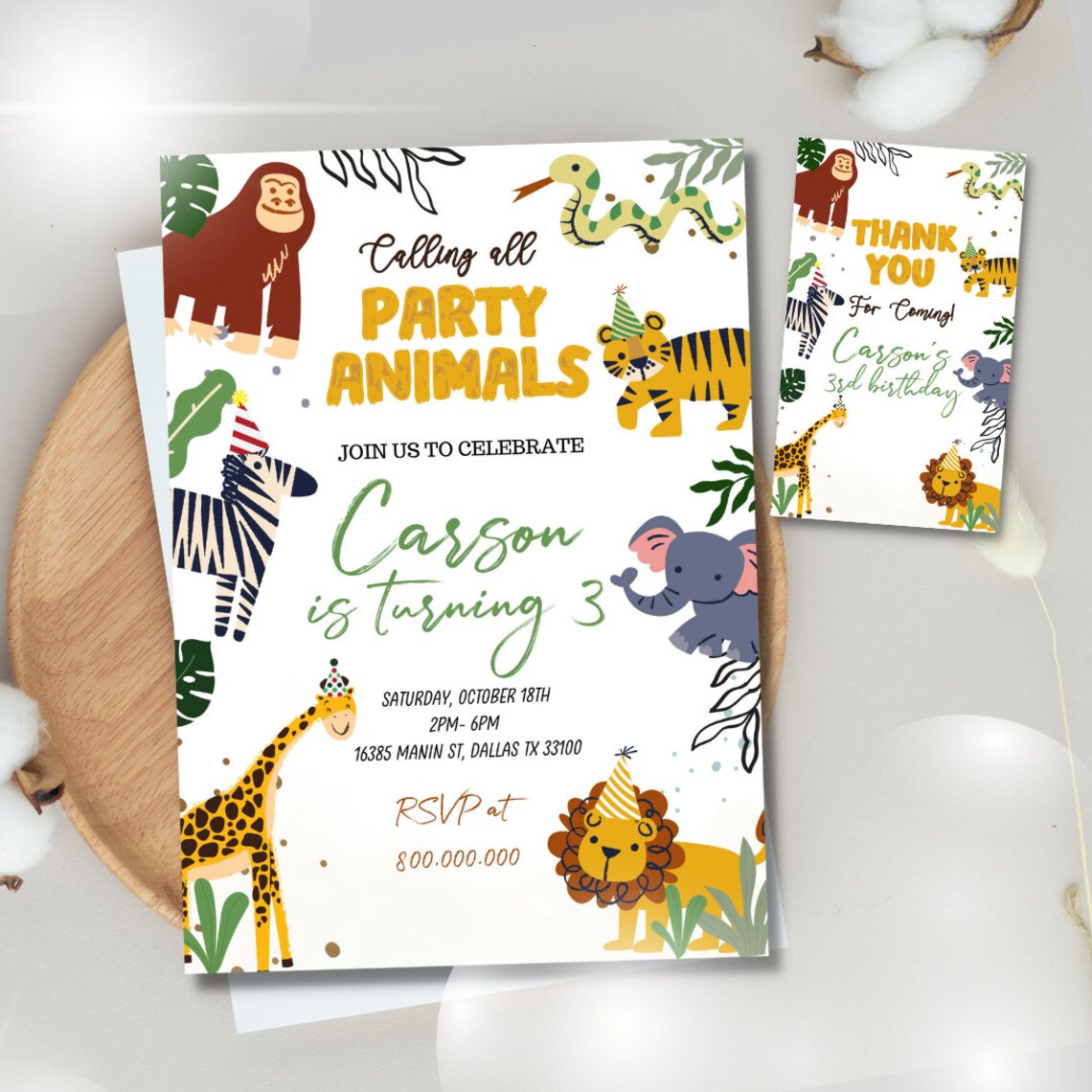 Editable and Printable Party Animals Birthday Invitation Template, Wild ...
