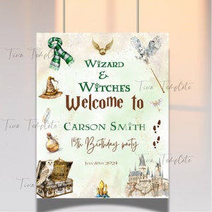 Editable Wizard Birthday Party Welcome Sign, Magical Wizard and Witches ...