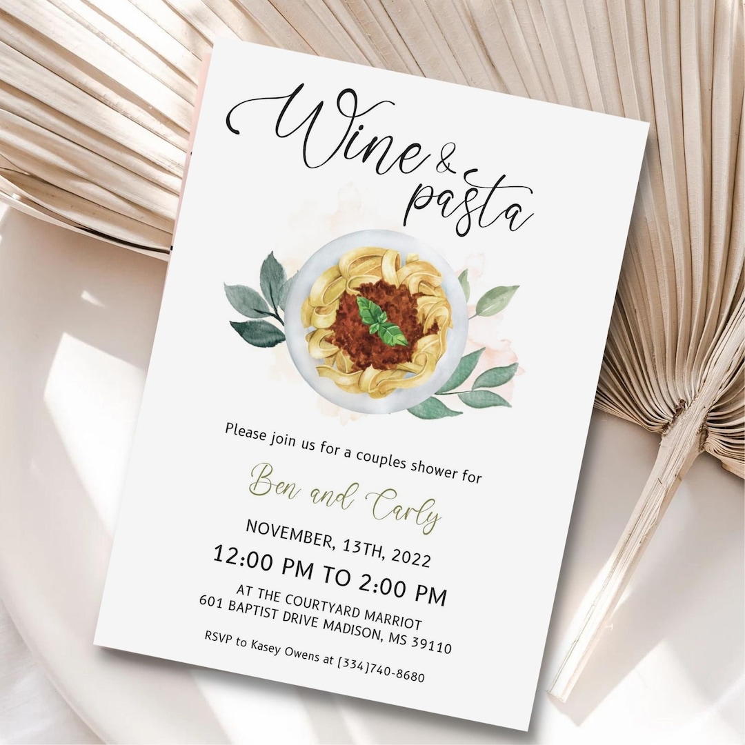 Printable and Mobile Wine and Pasta Night Minimalist Invitation ...