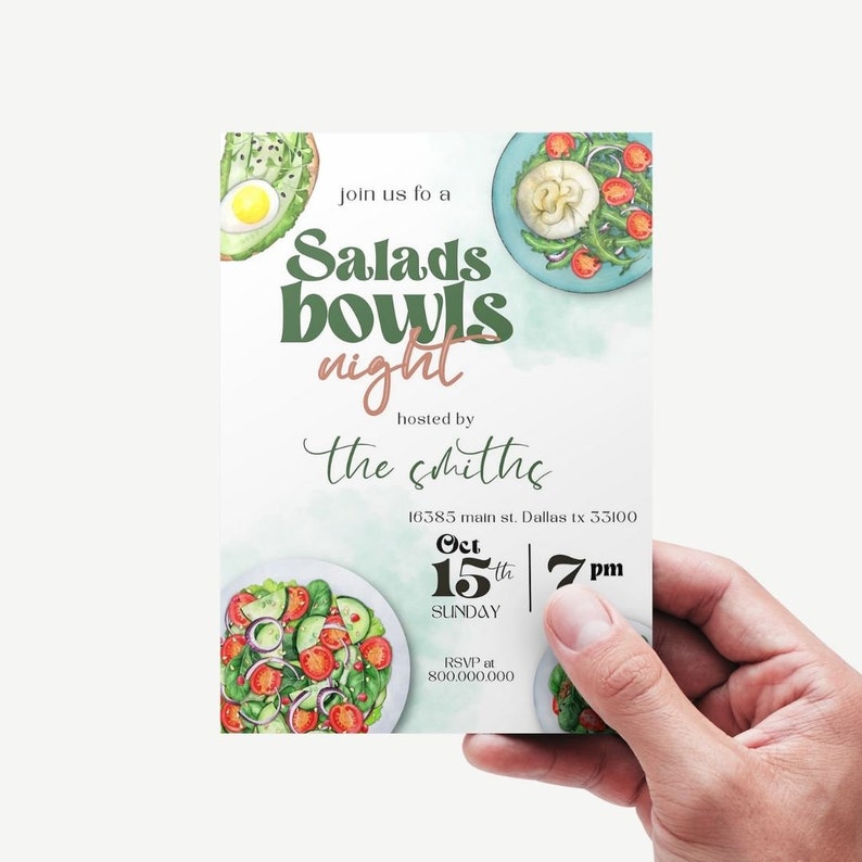 Editable and Printable Salad Bowls Dinner Night Invitation - Etsy