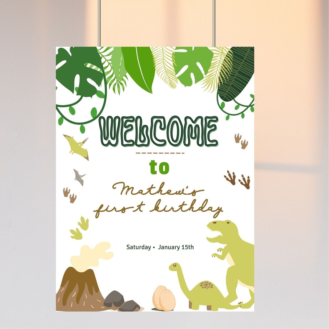 Dinosaur Birthday Boy Welcome Sign Template, Welcome Sign Dinosaur ...