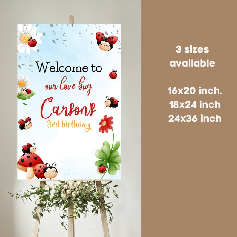 Editable and Printable Lady Bug Birthday Welcome Sign Lady - Etsy