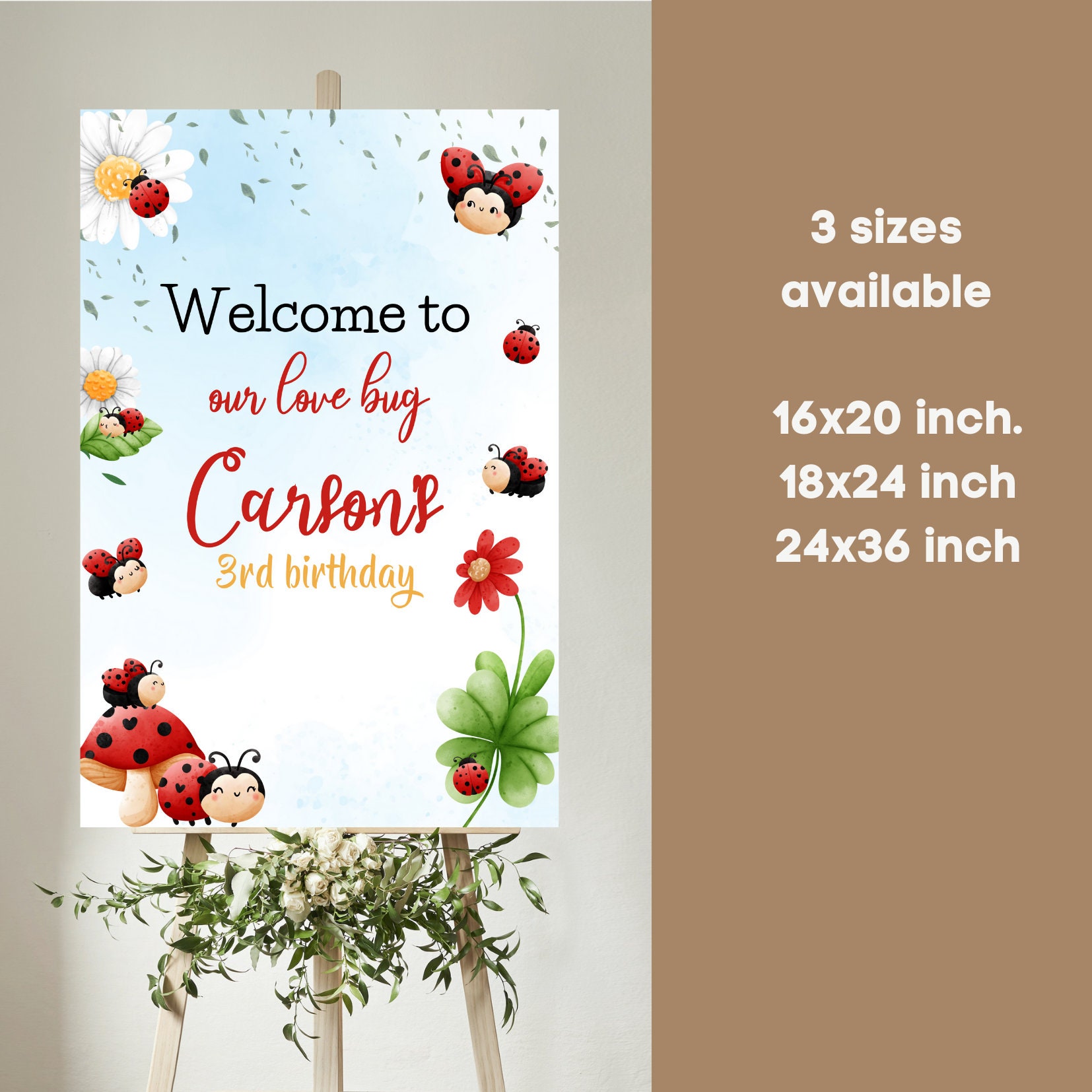 Editable and Printable Lady Bug Birthday Welcome Sign Lady - Etsy