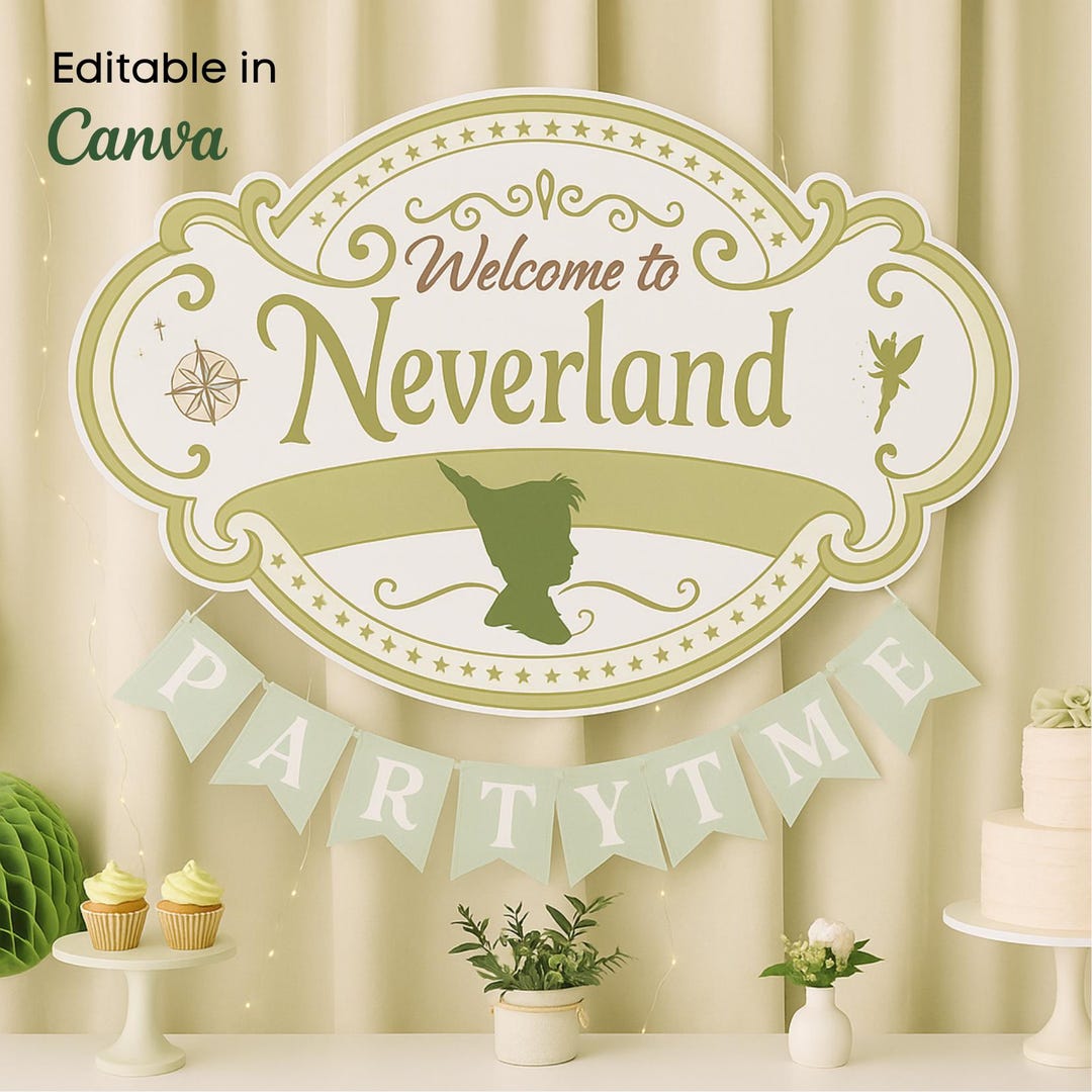 Editable Peter Pan Welcome Birthday Sign, Neverland Designs Birthday ...