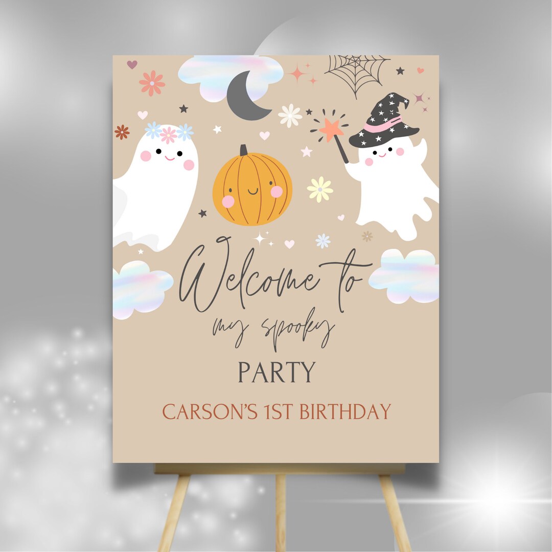 Editable and Printable One Spooky Ghost Halloween Birthday Welcome Sign ...