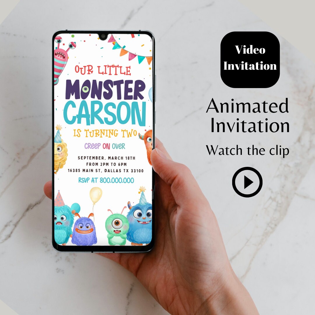Editable Monster Party Video Invitation Template, Monster Birthday ...