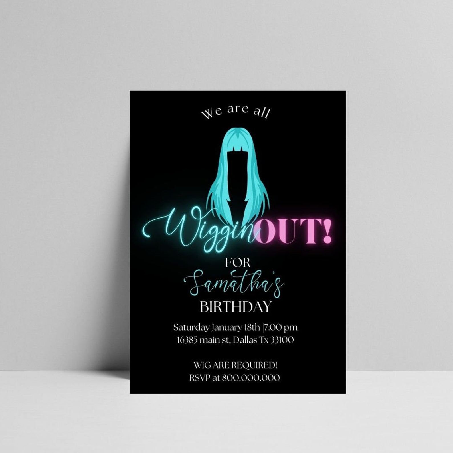 Editable and Printable Wig Party Invitation Template, Neon Light Wig ...