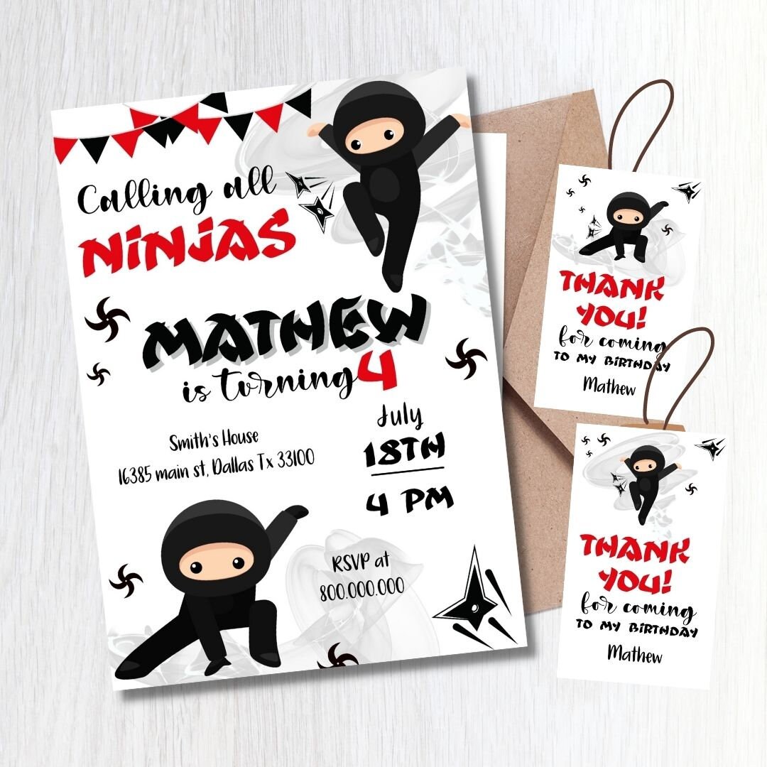 Editable and Printable Ninja Birthday Invitation Template, Karate Kid ...