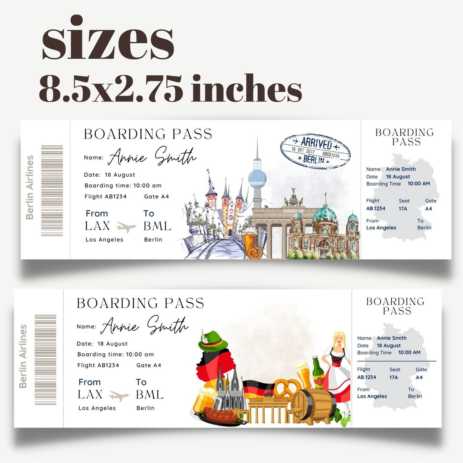 Printable & Editable Berlin Surprise Boarding Pass Ticket, Trip Ticket ...