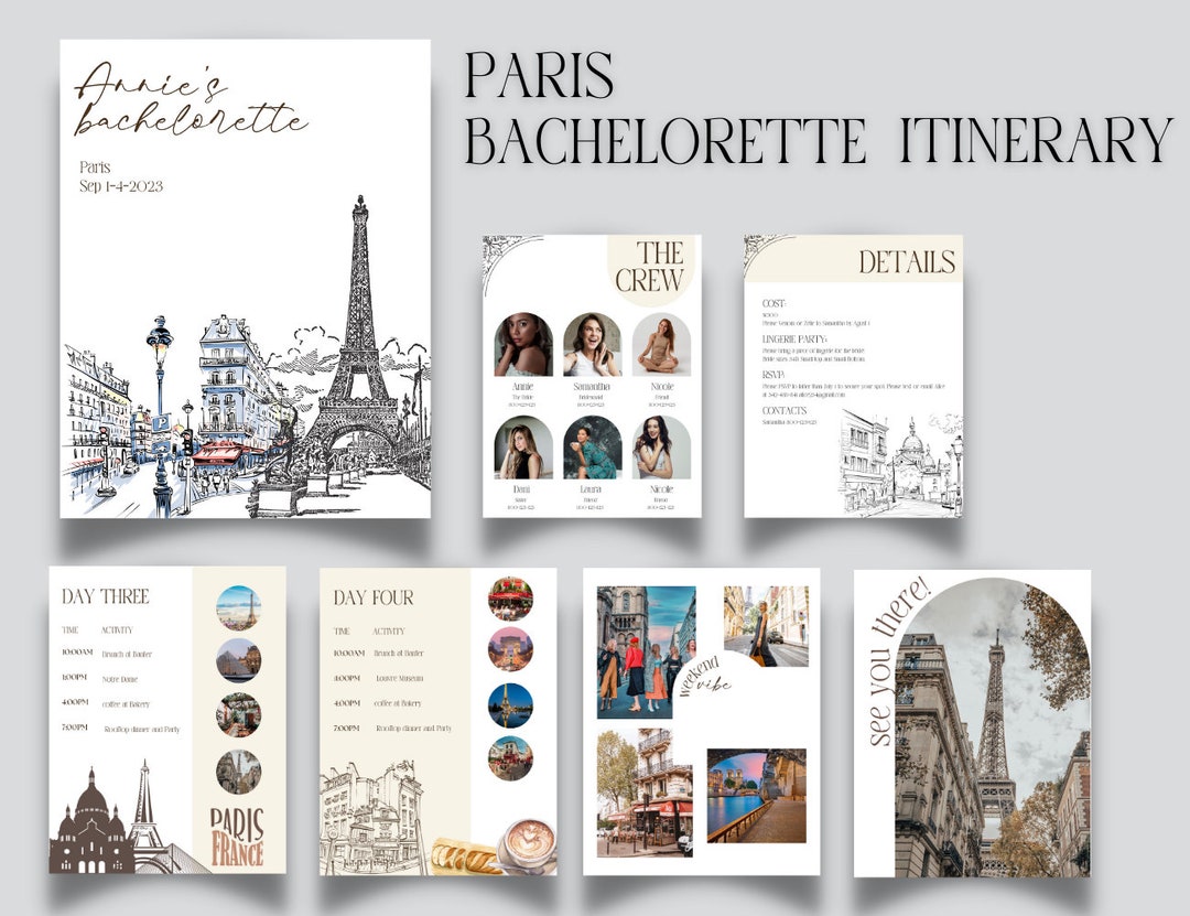 Editable and Printable Paris Bachelorette Weekend Itinerary Template ...
