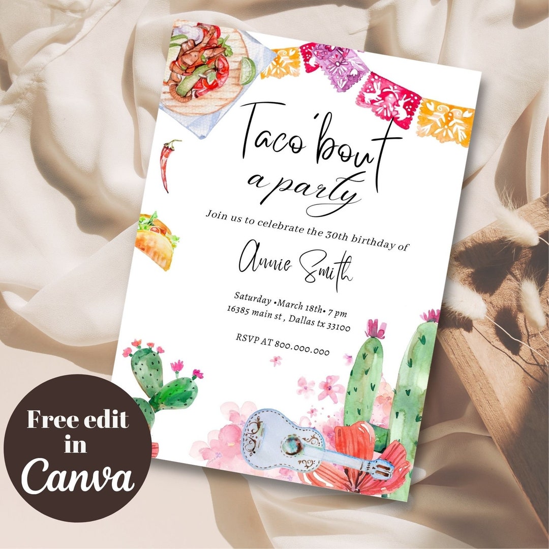 Taco Bout a Party Invitation Template, Any Age Fiesta Birthday Party ...