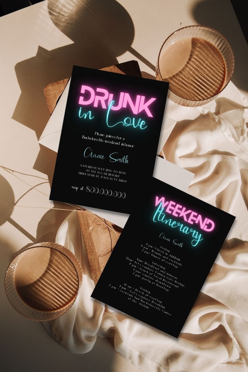 Editable and Printable Neon Drunk in Love Bachelorette Weekend - Etsy