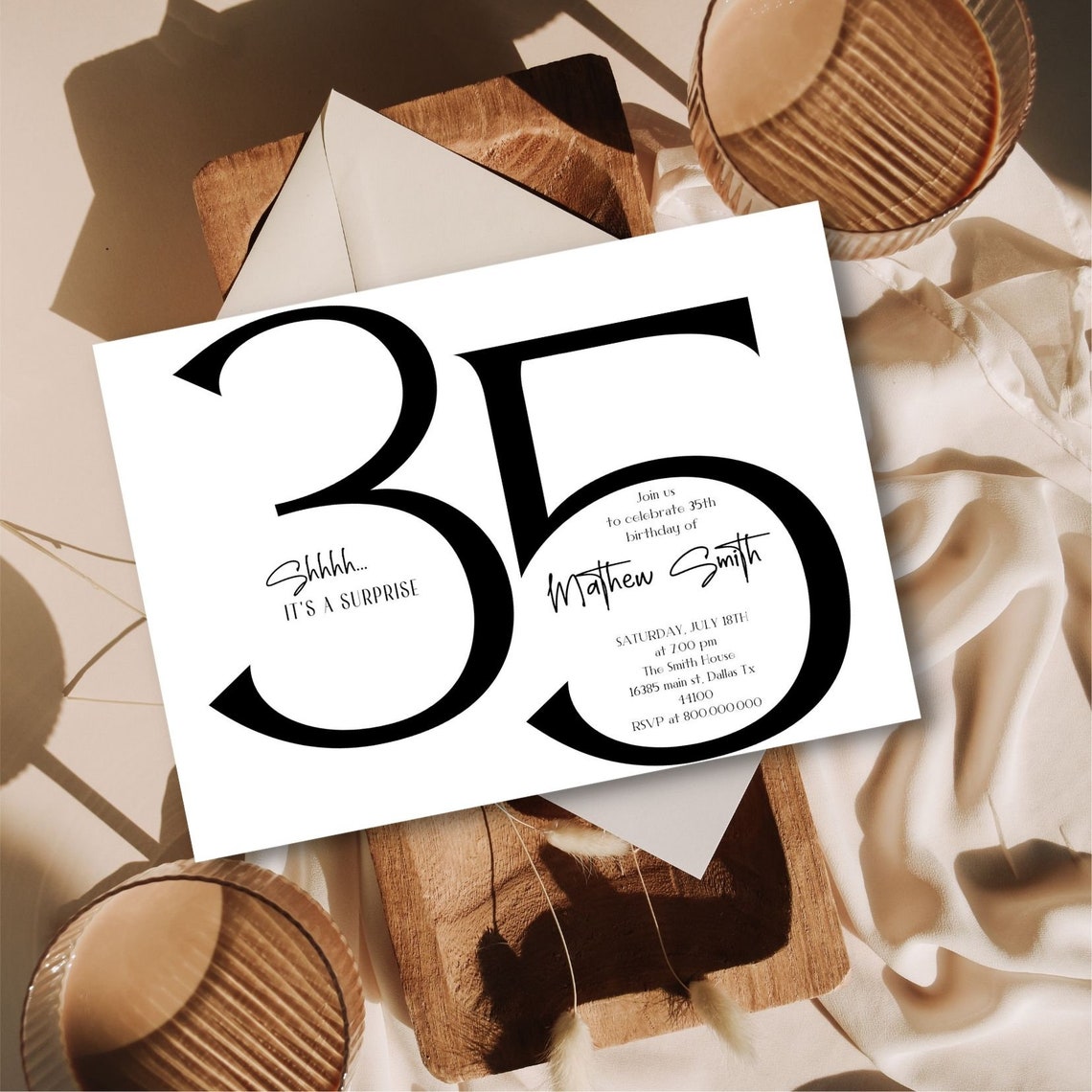 Editable and Printable 35th Elegant Birthday Invitation Template, Adult ...