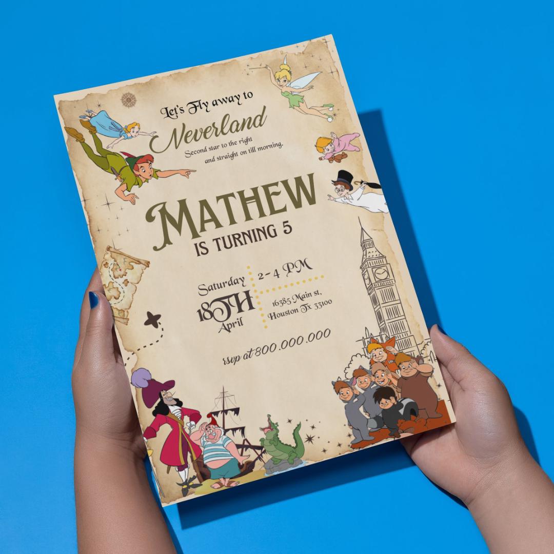 Printable Peter Pan Birthday Party Invitation Template, Peter Pan ...