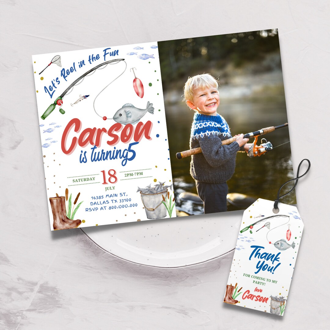 Editable and Printable Fishing Birthday Photo Invitation, Fishing Party ...