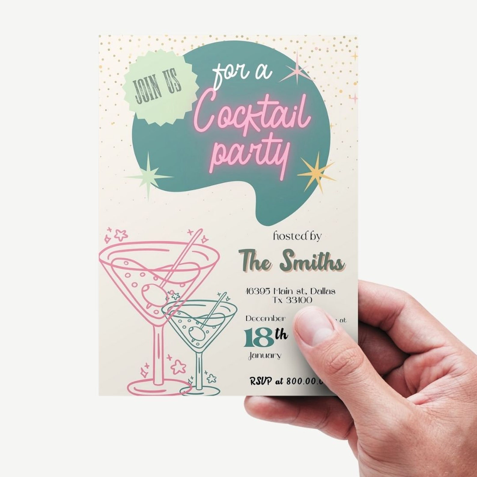 Editable and Printable Retro Cocktail Party Invitation - Etsy