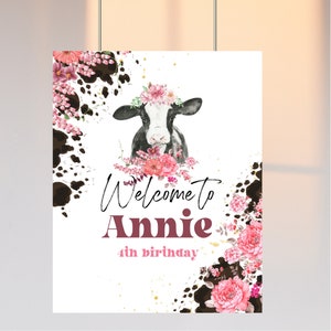 Editable Cow Birthday Party Welcome Sign Template, Holy Cow Im One ...