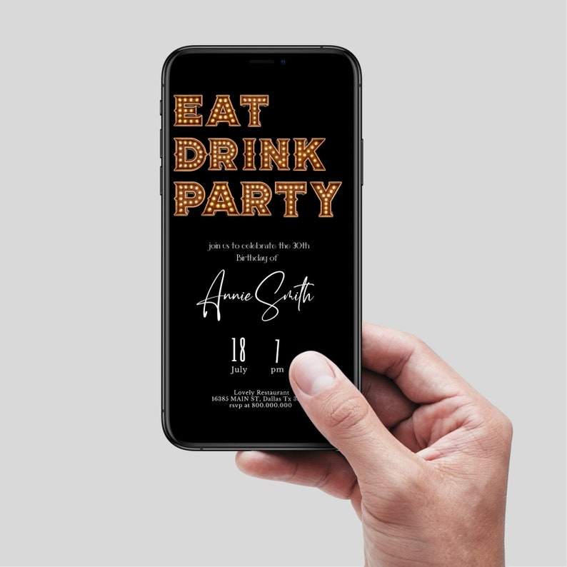 Editable and Printable Eat Drink Party Marquee Sign Invitation - Etsy