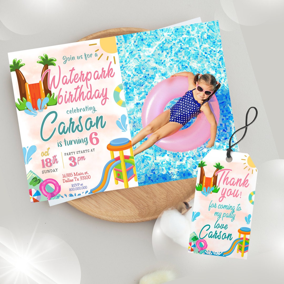 Editable and Printable Waterpark Party Photo Invitation Template ...