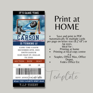 Printable and Editable Hockey Ticket Invitation Template, Hockey ...