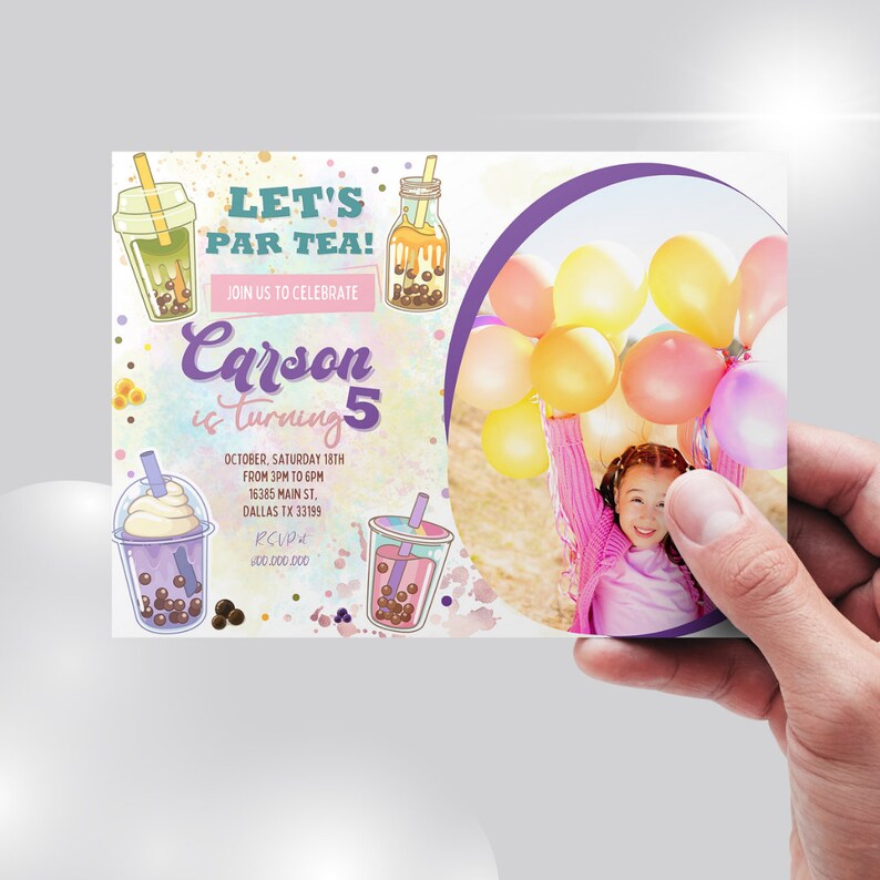 Editable and Printable Boba Tea Birthday Party Photo Invitation ...