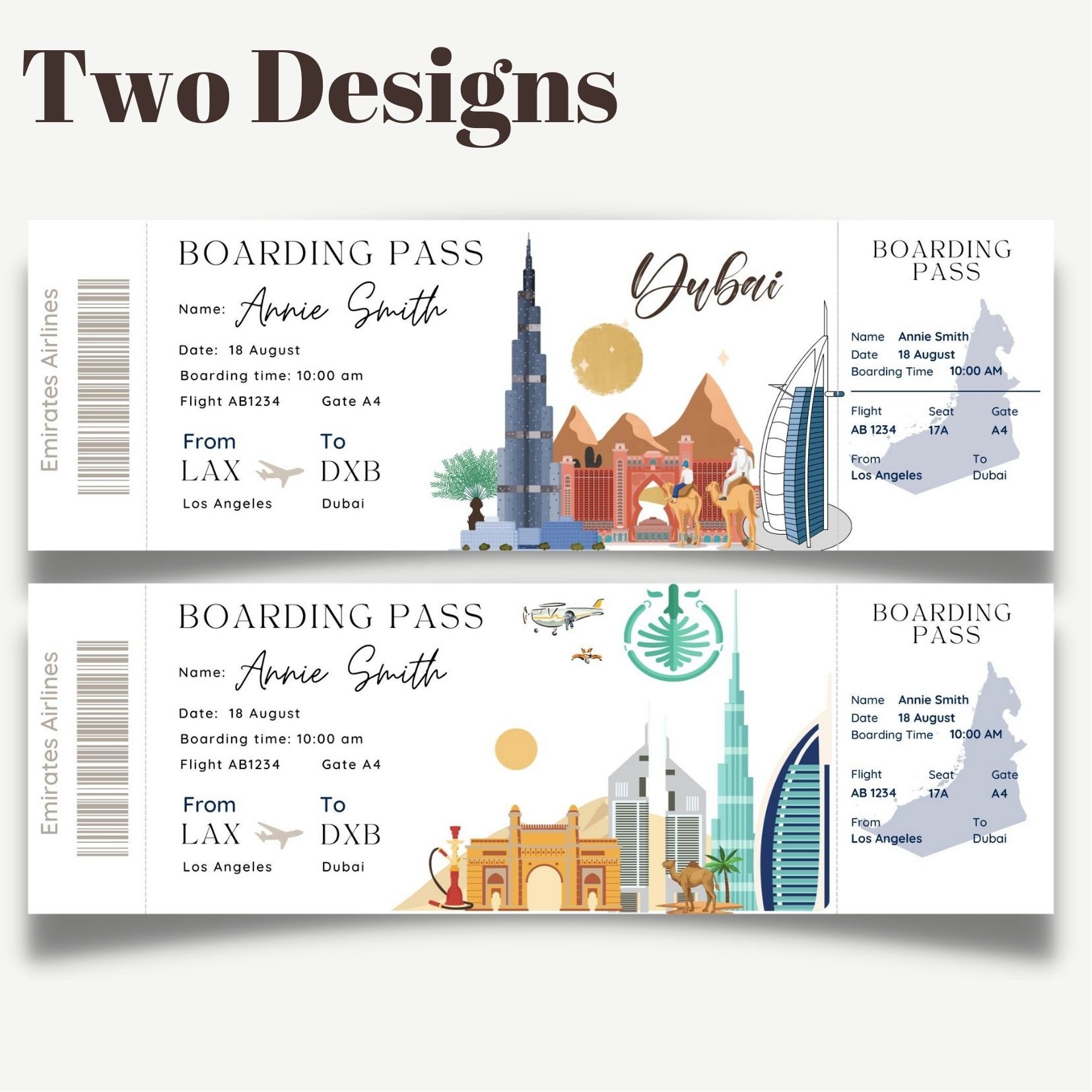 Printable and Editable DUBAI Surprise Boarding Pass Ticket, Trip Ticket ...