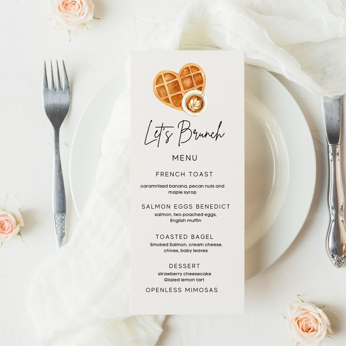 Minimalist Waffle Brunch Digital Menu Template Lets Brunch - Etsy
