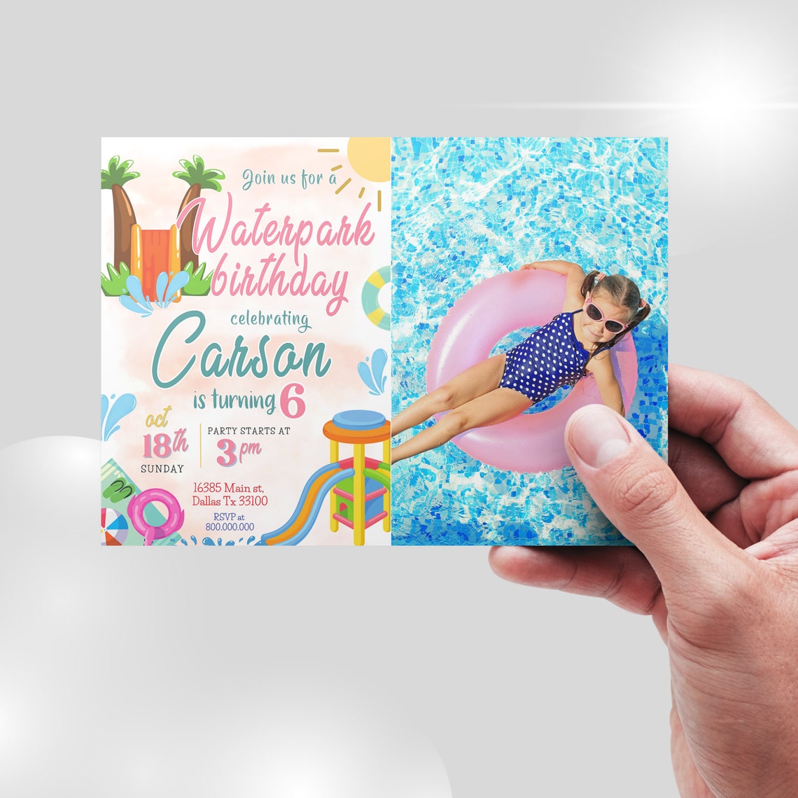 Editable and Printable Waterpark Party Photo Invitation - Etsy