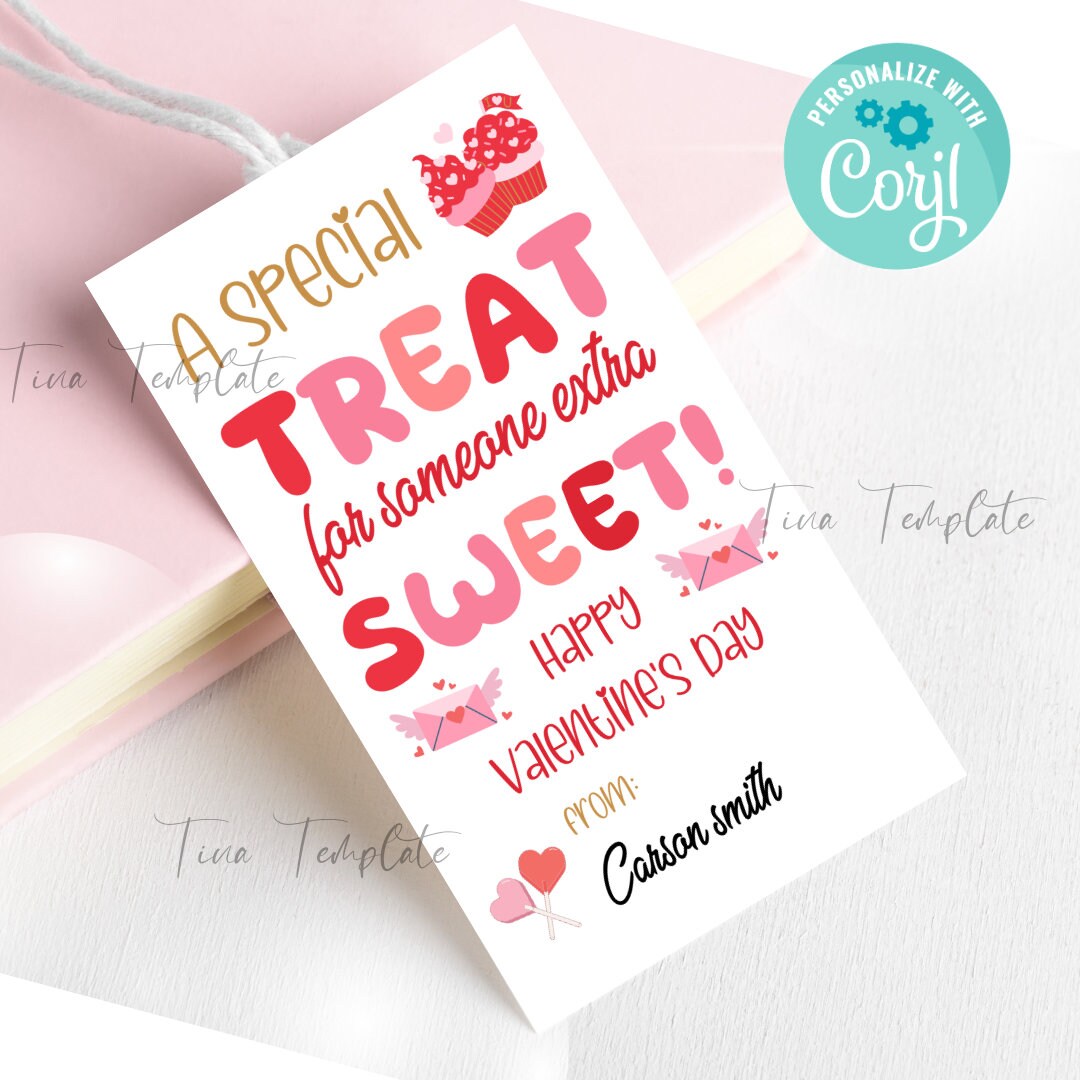 Editable Valentine's Day Tag Template, Sweet Treat Valentine Gift Tag ...