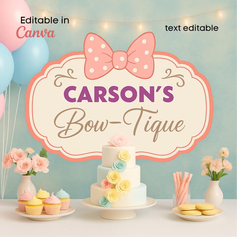 Editable Minnie Bowtique Sign, Minnie Party Decoration, Digital Files ...
