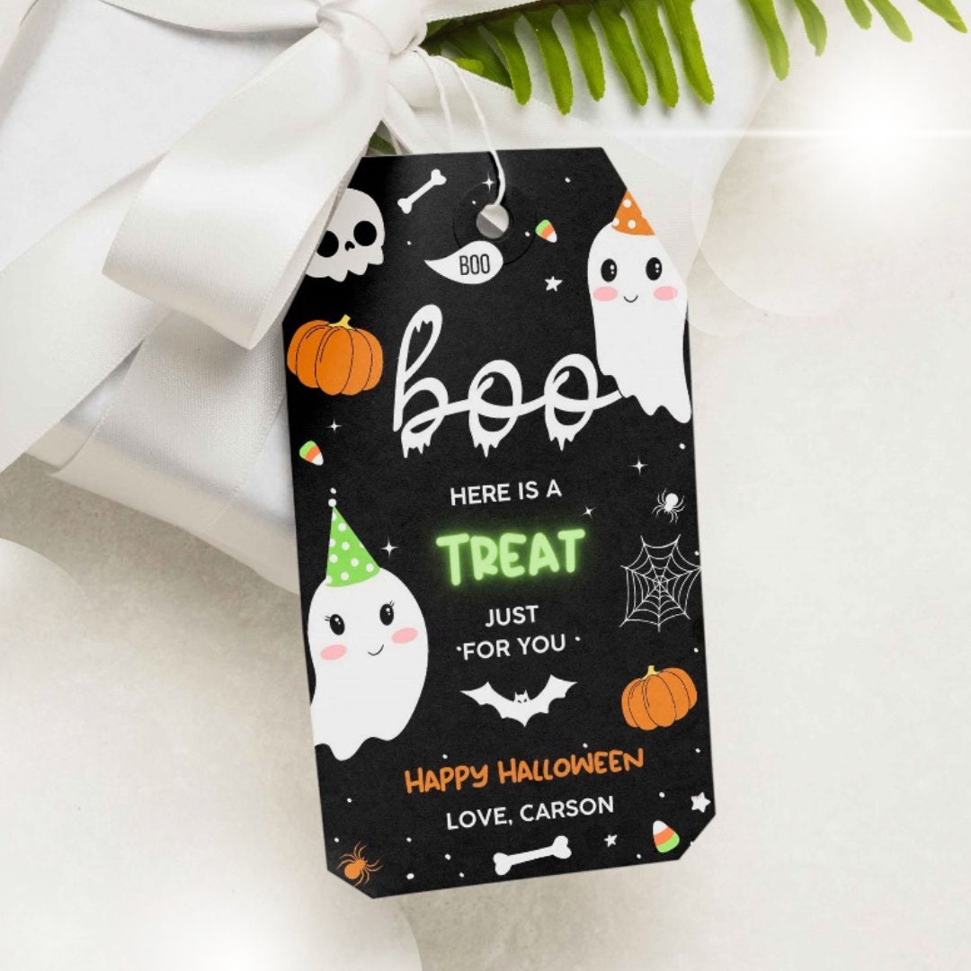 Editable and Printable Halloween Treat Tag, Cute Ghost Boo Halloween ...