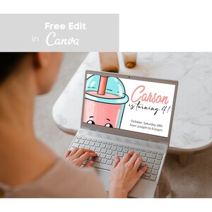 Editable and Printable Boba Tea Birthday Party Invitation Template ...