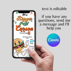 Editable Burger Party Video Invitation Template, Retro Burger BBQ Party ...