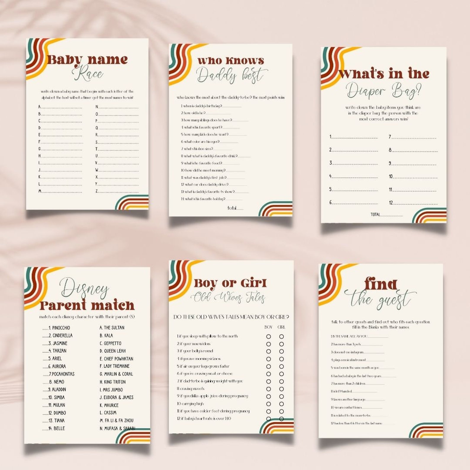 31 Groovy Theme Baby Shower Games Bundle, Hippie Theme Baby Shower ...