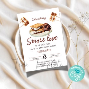 Editable S'more Love Baby Shower Bundle Invitation Template, Watercolor ...