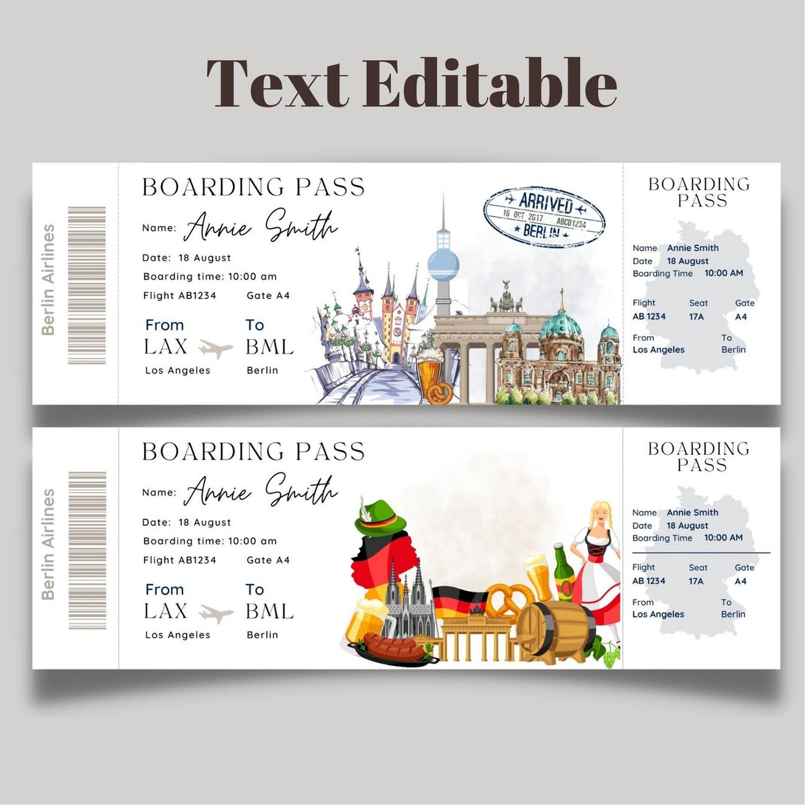 Printable & Editable Berlin Surprise Boarding Pass Ticket, Trip Ticket ...