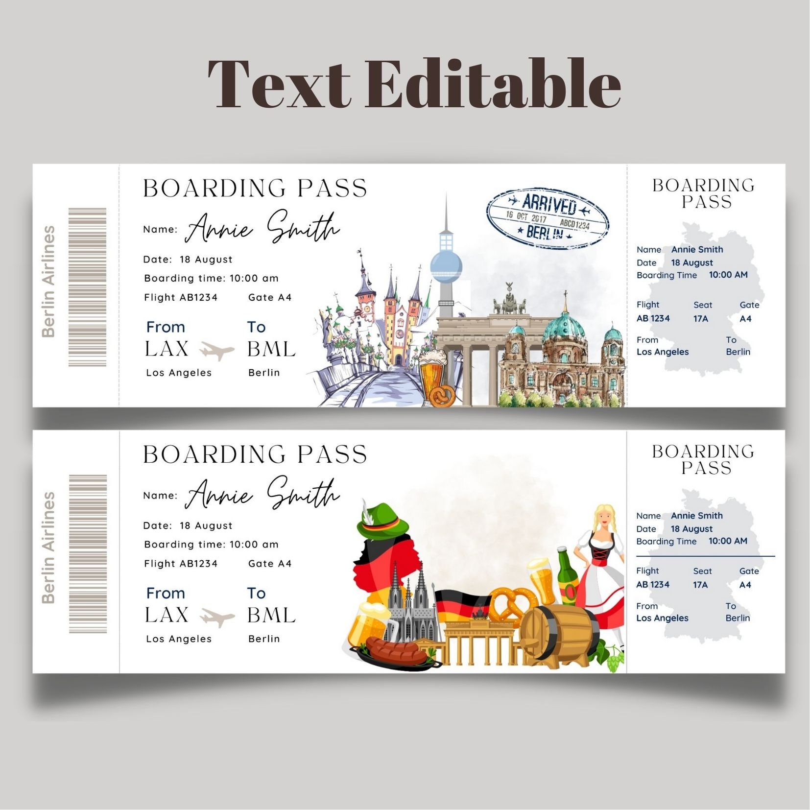 Printable & Editable Berlin Surprise Boarding Pass Ticket, Trip Ticket ...